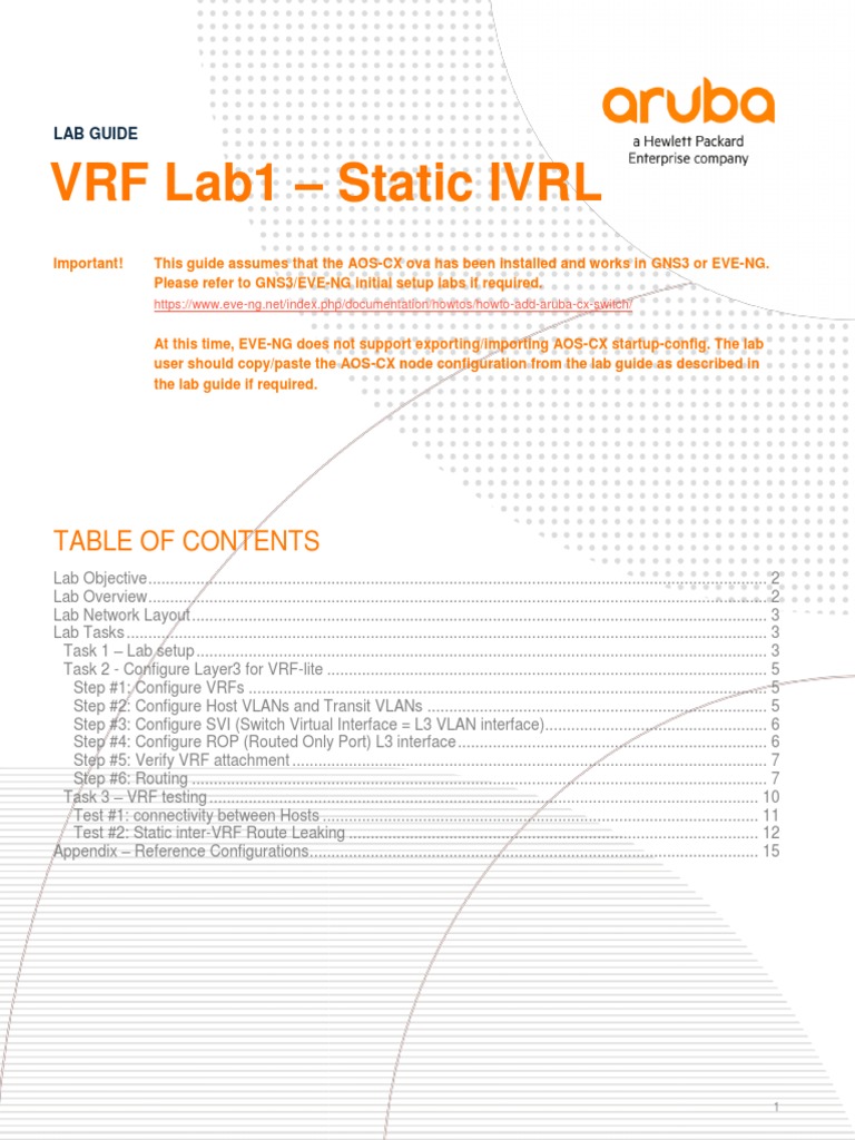 AOS-CX Simulator - VRF Part 1 Lab Guide | PDF | Ip Address | Internet ...