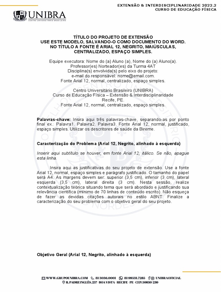 Modelo Inter Unibra 22.2 | PDF | Arial