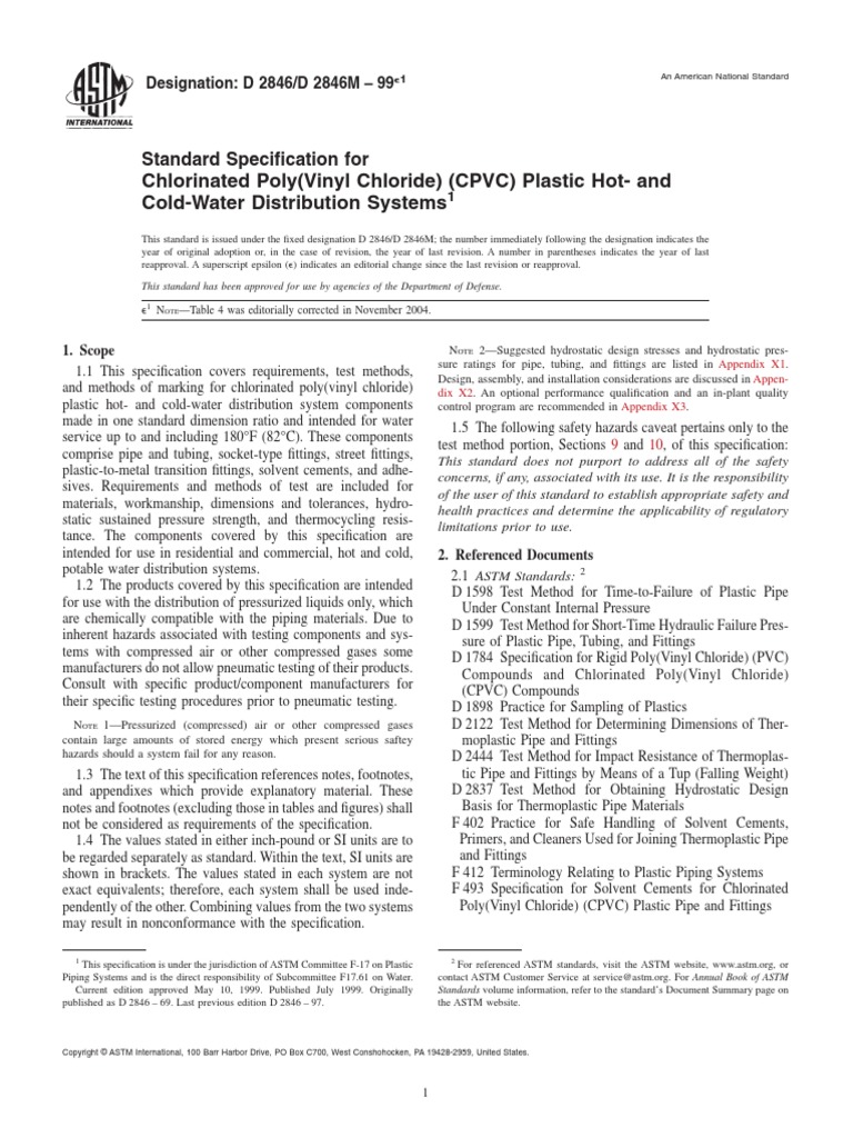 Chlorinated Poly (Vinyl Chloride) (CPVC) Plastic Hot-And Cold-Water ...