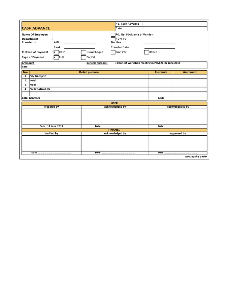 Form Cash Advance (2014) | PDF