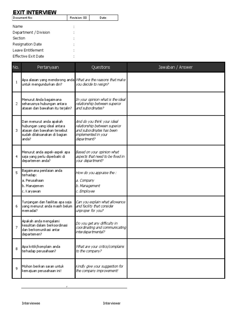 EXIT Interview Form - Dec'11 | PDF | Industrial And Organizational ...