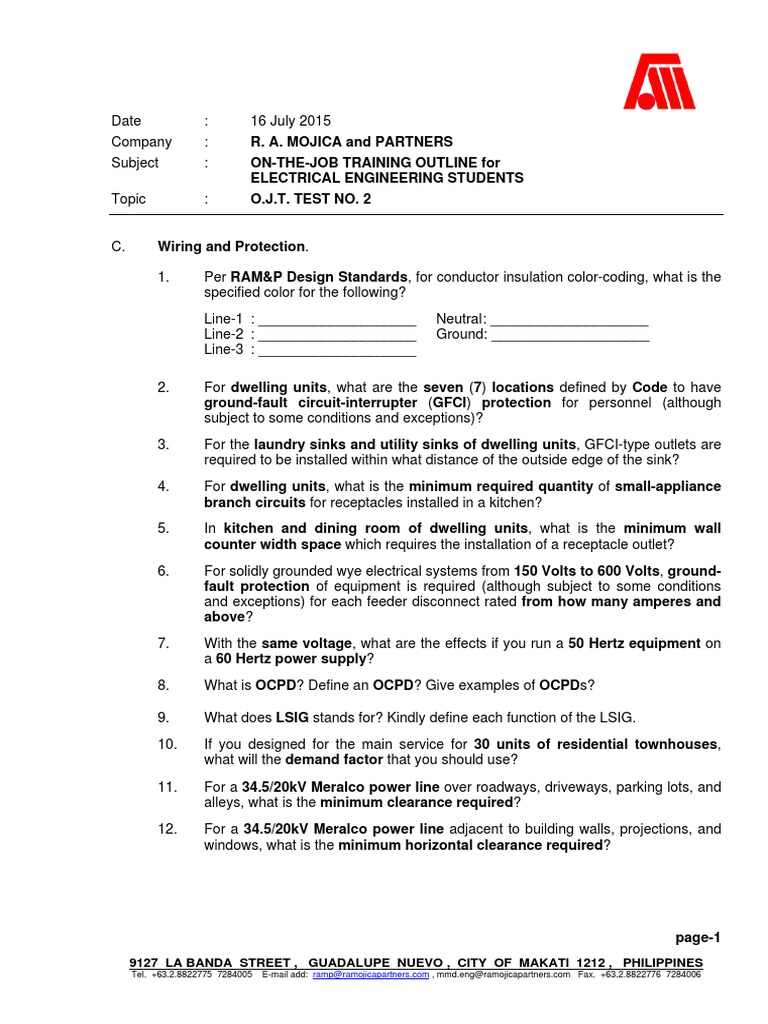 Ojt Test 2 Pdf Electricity Electrical Engineering