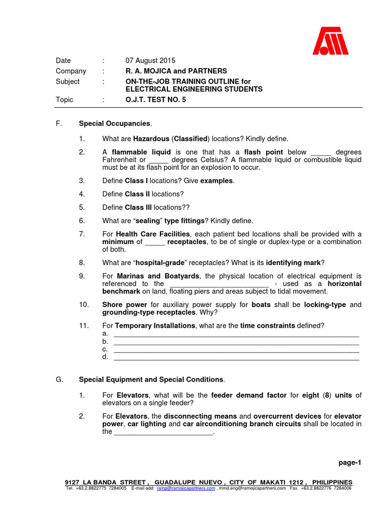 Ojt Test 5 Pdf Manufactured Goods Electrical Engineering
