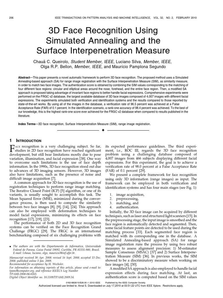 3D Face Recognition Using Simulated Annealing and The Surface ...