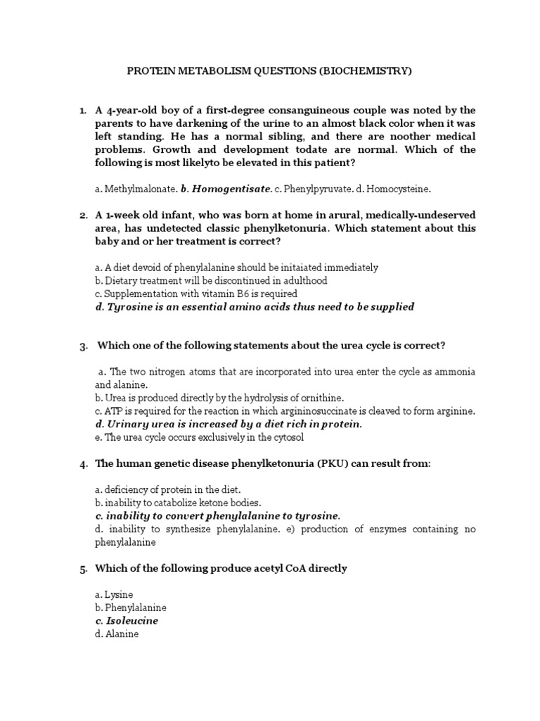 Protein Metabolism Questions W - Answers (Biochemistry) (Bio 024) | PDF ...