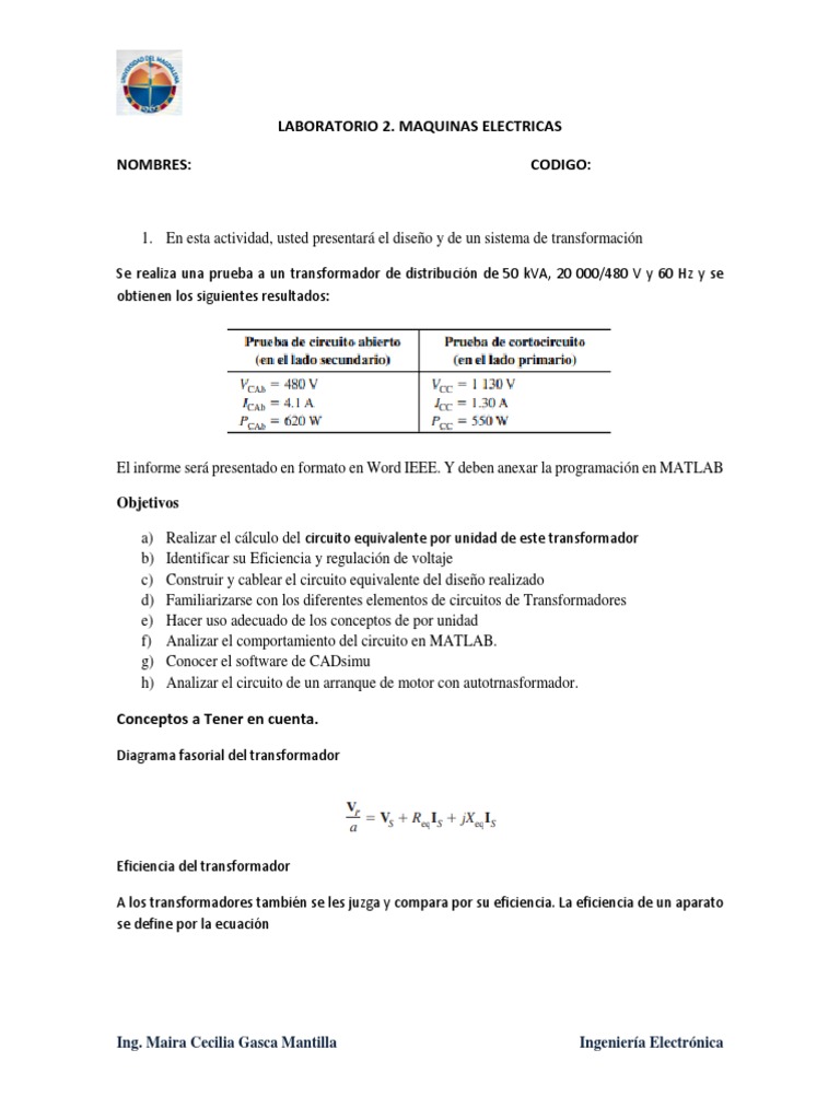 Laboratorio 2 Maquinas Electricas | PDF | Transformador | Electrónica
