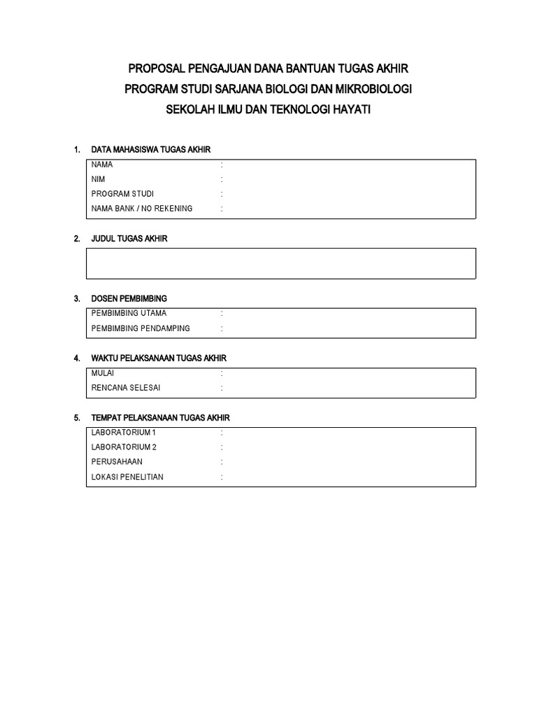 Format Proposal Pengajuan Dana Bantuan Tugas Akhir | PDF