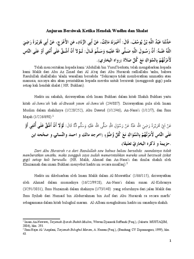 Anjuran Bersiwak Ketika Hendak Wudhu Dan Shalat | PDF