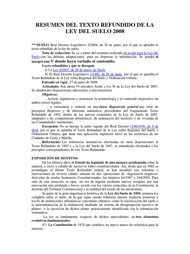 Resumen Ley Del Suelo RD2-2008 | PDF | Propiedad | Dominio eminente