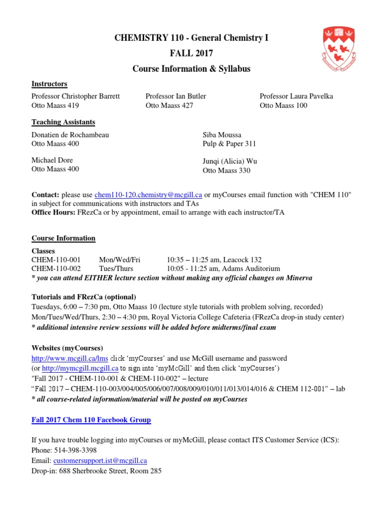 McGill CHEM - 110 | PDF | Chemical Bond | Chemical Compounds