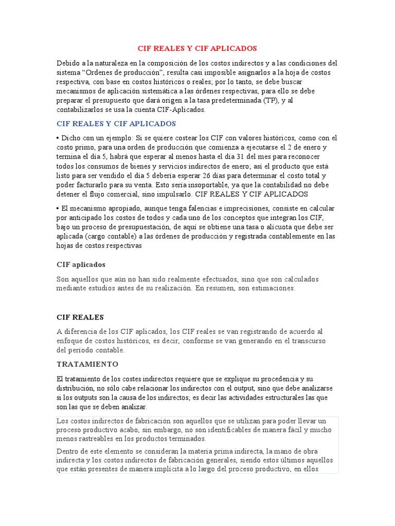 Cif Reales y Cif Aplicados | PDF | Contabilidad | Depreciación