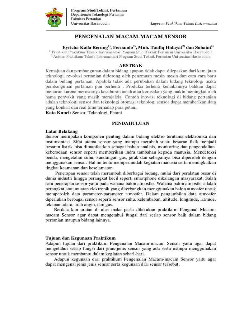 Lap. Instrumentasi Pengenalan Sensor Terbaru | PDF | Teknologi & Rekayasa