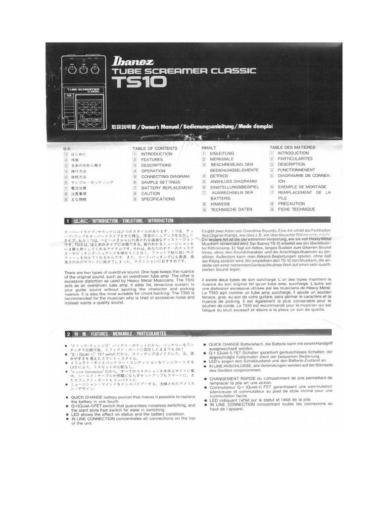 Ibanez TS10 Manual | PDF