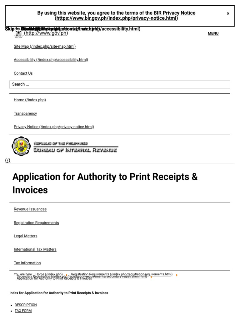 Application For Authority To Print Receipts & Invoices - Bureau of Internal Revenue | PDF ...