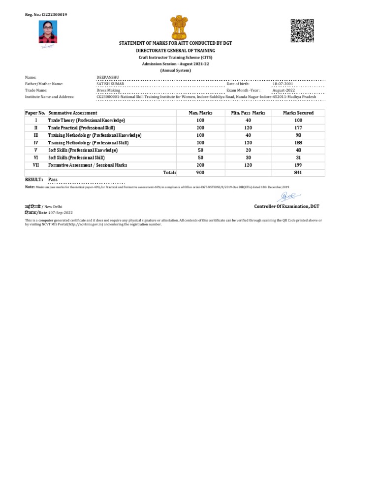 Marksheet CI222300019 | PDF