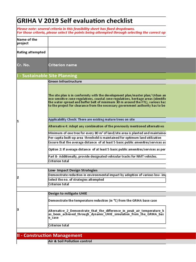 GRIHA V2019 Feasibility Checklist | PDF | Life Cycle Assessment ...