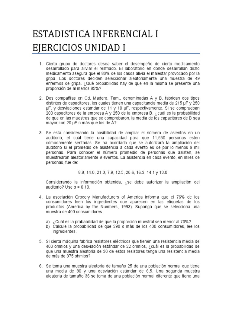Ejercicios Ei1 - U1 2021 | PDF | Desviación Estándar | Muestreo (Estadísticas)