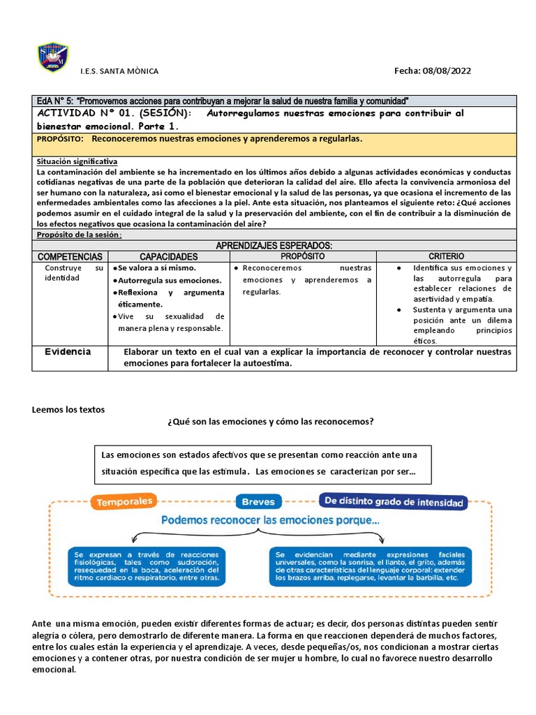 4to EDA 5 ACT. 1-DPCC 2022 | PDF | Las emociones | Ira