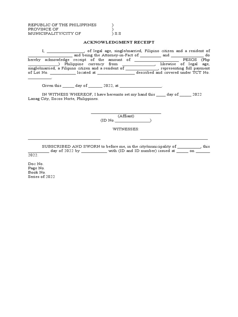 Acknowledgement Receipt - Full Payment | PDF
