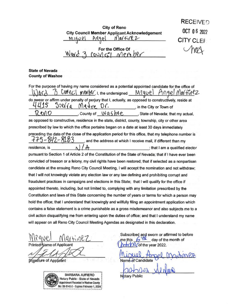 Martinez, Miguel - Ward 3 Council Application | PDF