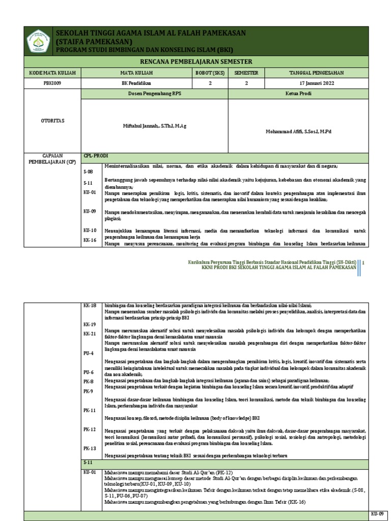 Form Rps Sn-Dikti - BK Pendidikan | PDF