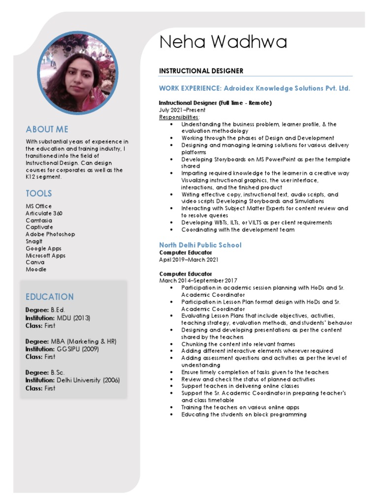 Naukri NehaWadhwa (6y 0m) | PDF | Educational Technology | Instructional Design