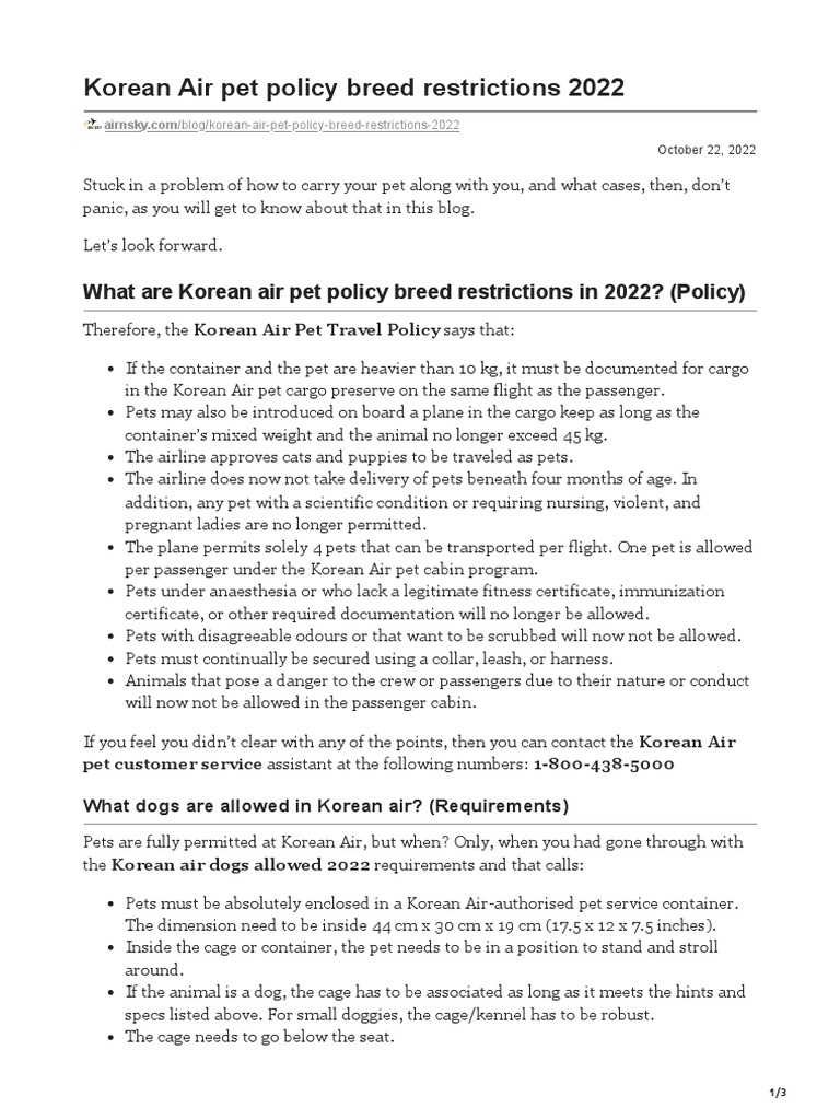 Korean Air Pet Policy Breed Restrictions 2022 | PDF | Pet | Transport
