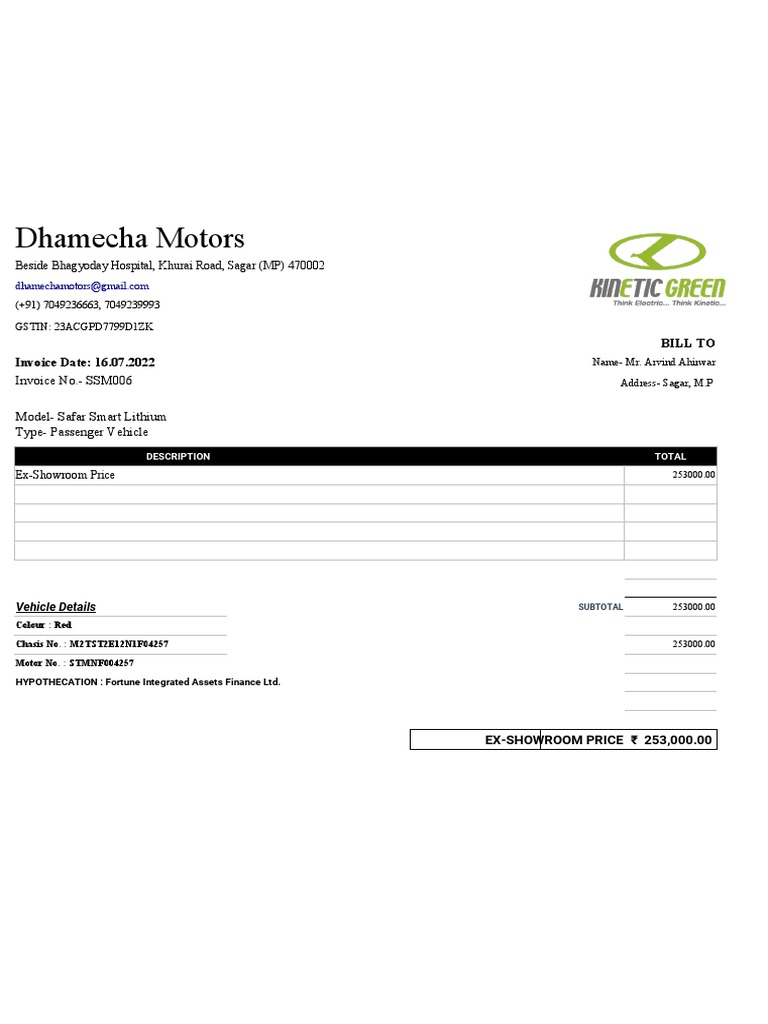 3W RTO Invoice - Dwarka Prasad | PDF