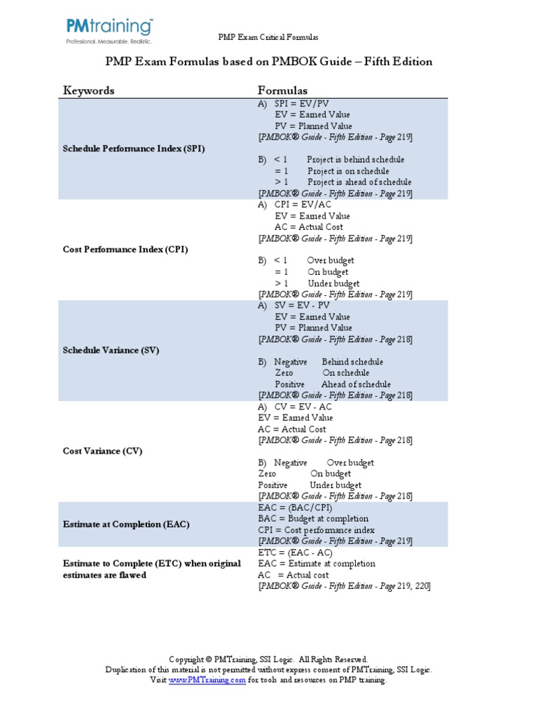 PMTraining PMP Exam Formulas | PDF | Net Present Value | Money