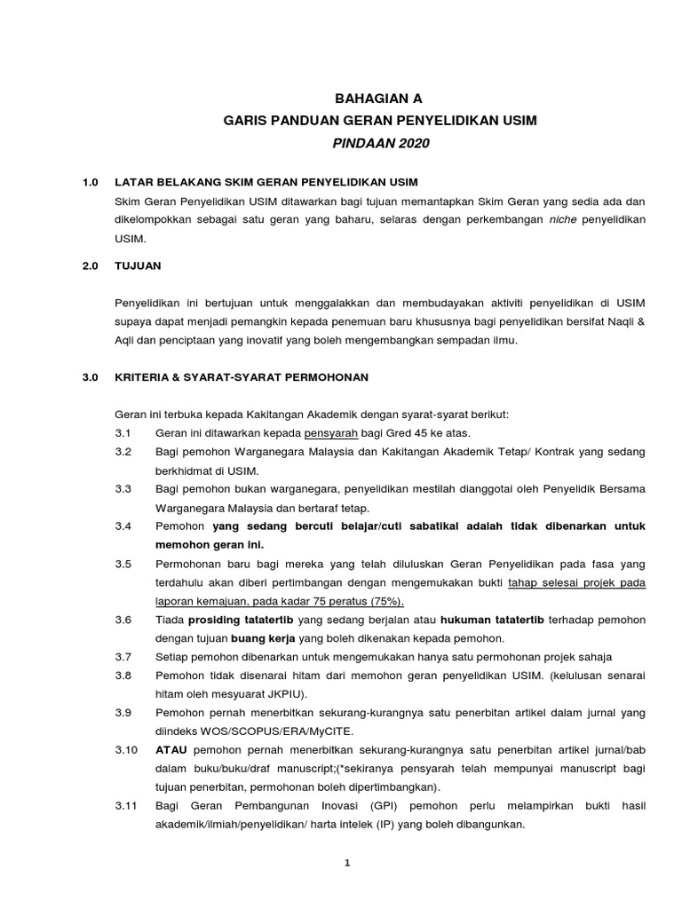 Garis Panduan Geran Penyelidikan Universiti - Pindaan 2020 | PDF