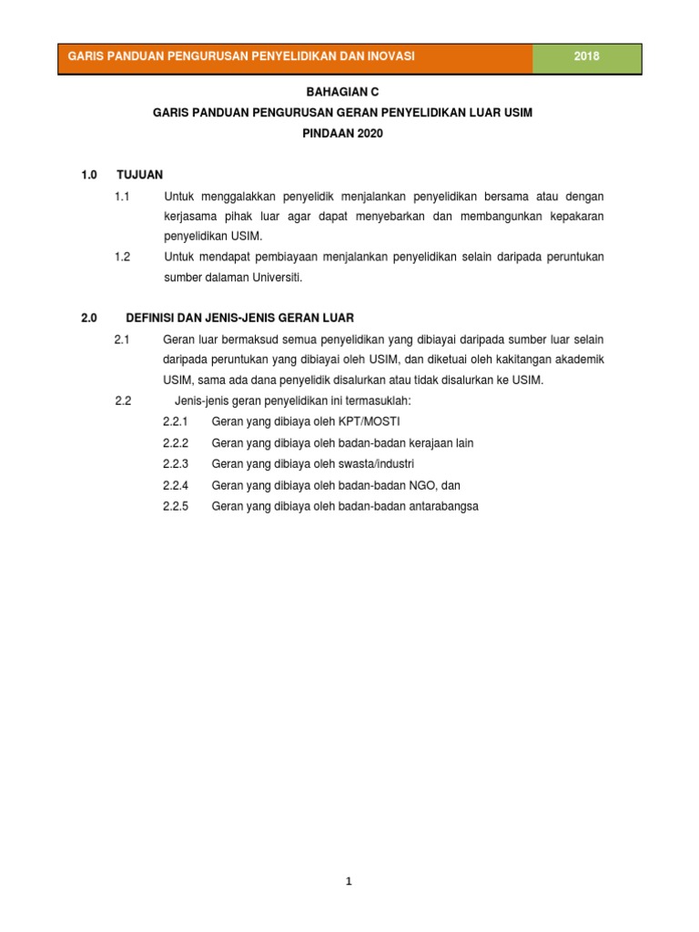 Garis Panduan Geran Penyelidikan Luar Pindaan 2020 | PDF