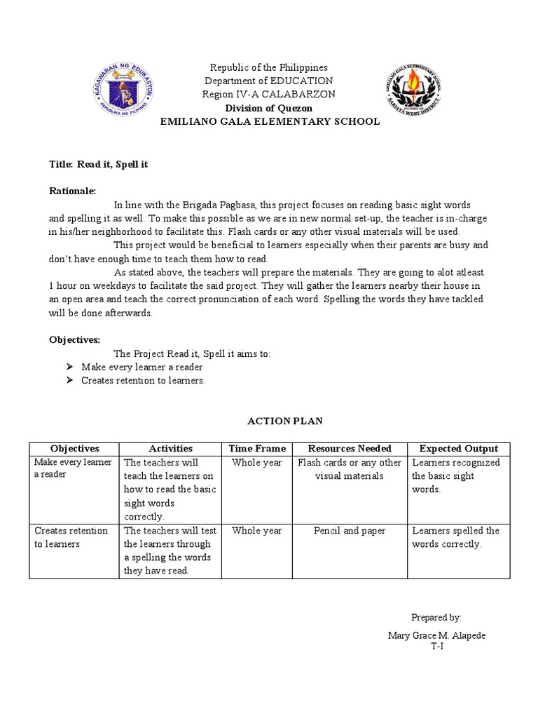 Project Read it, Spell it: A Community-Based Initiative to Improve ...