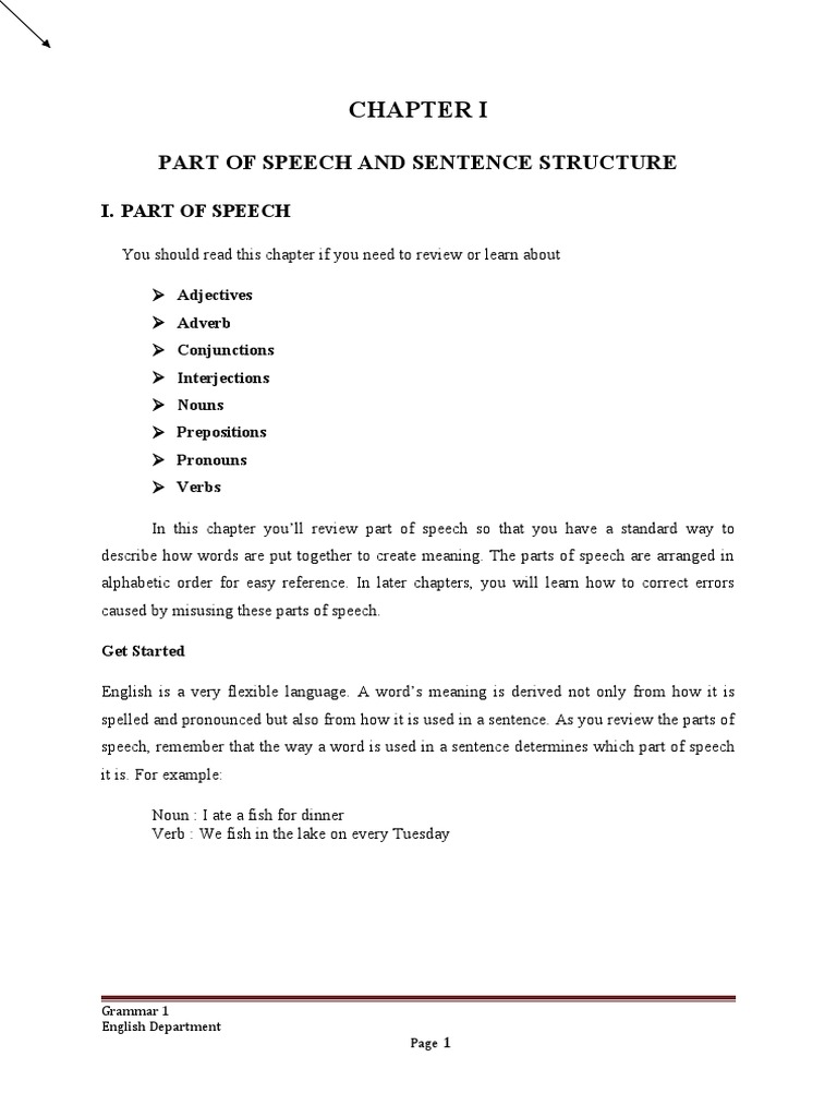 A Comprehensive Review of Parts of Speech and Sentence Structure | PDF ...