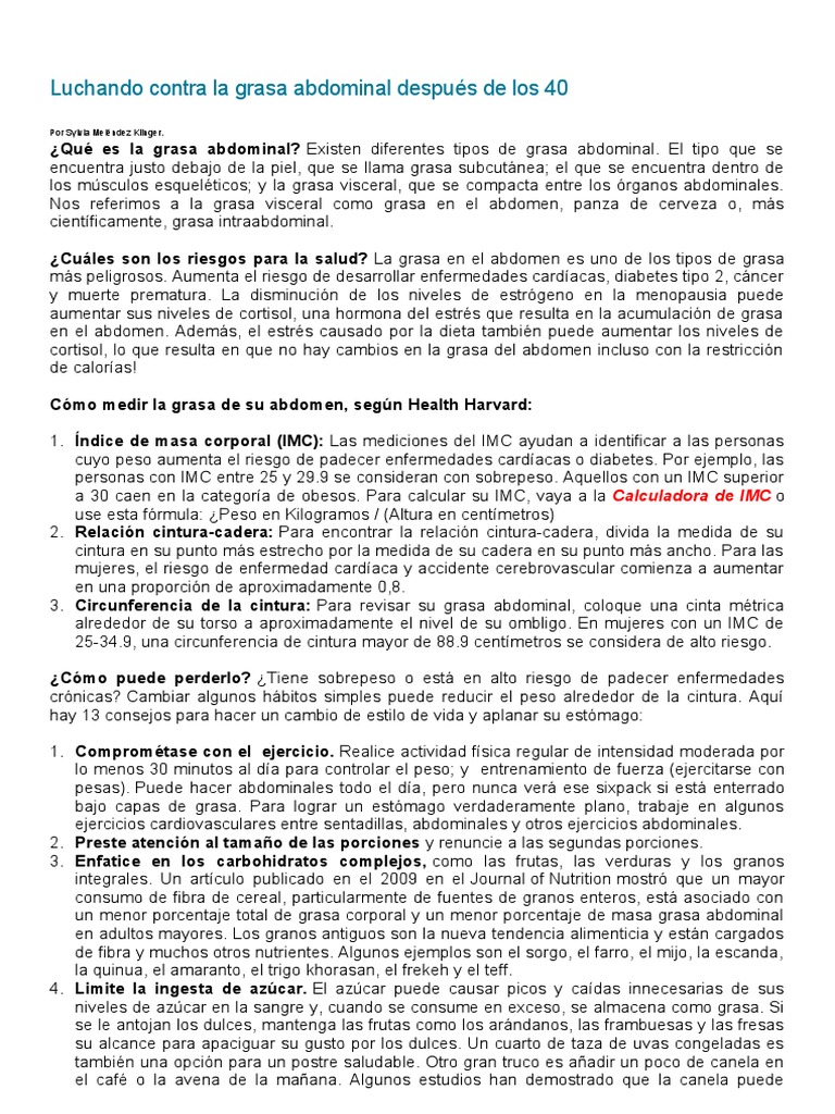 Luchando Contra La Grasa Abdominal Después de Los 40 | PDF | Tejido adiposo | Índice de masa ...