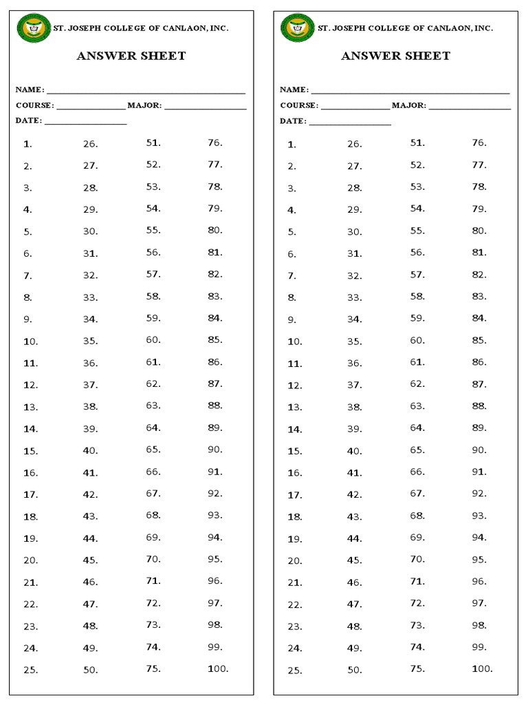 College Answer Sheets | PDF | Teaching Methods & Materials | Home & Garden