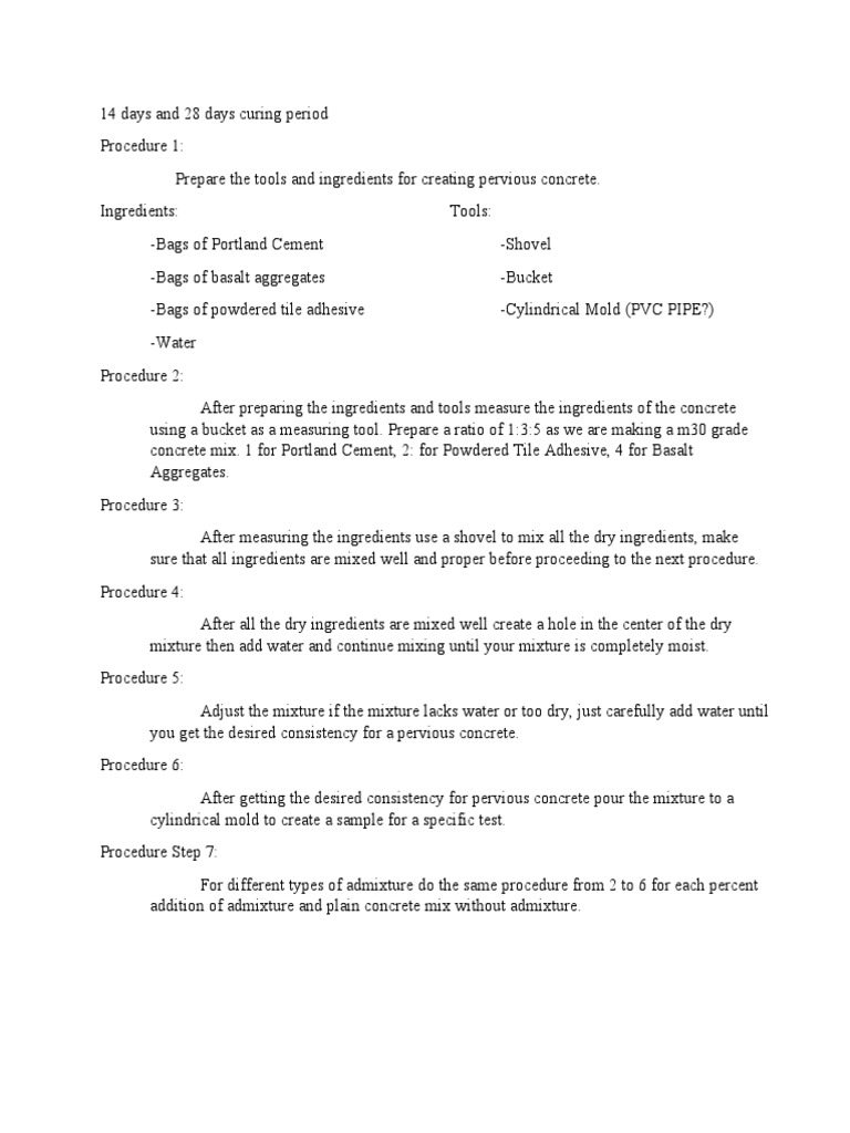 14 Days and 28 Days Curing | PDF