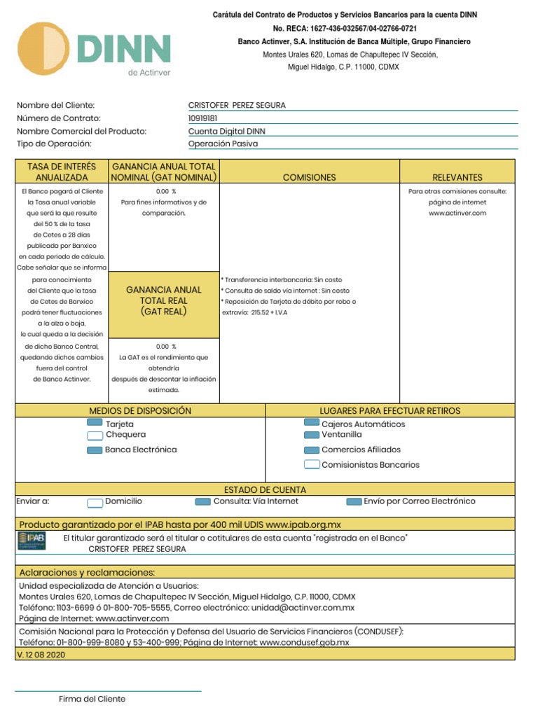 Contrato DINN Actinver | PDF