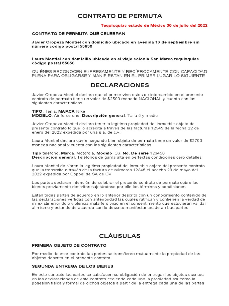 Contrato de Permuta | PDF