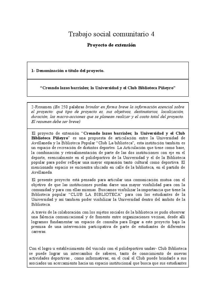 Proyecto de Extension Universitaria | PDF | Institución | Trabajo Social