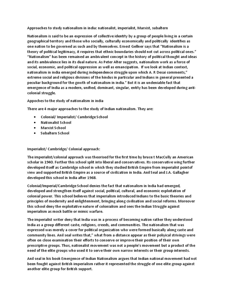 Approaches To Study Nationalism in India | PDF | Postcolonialism ...