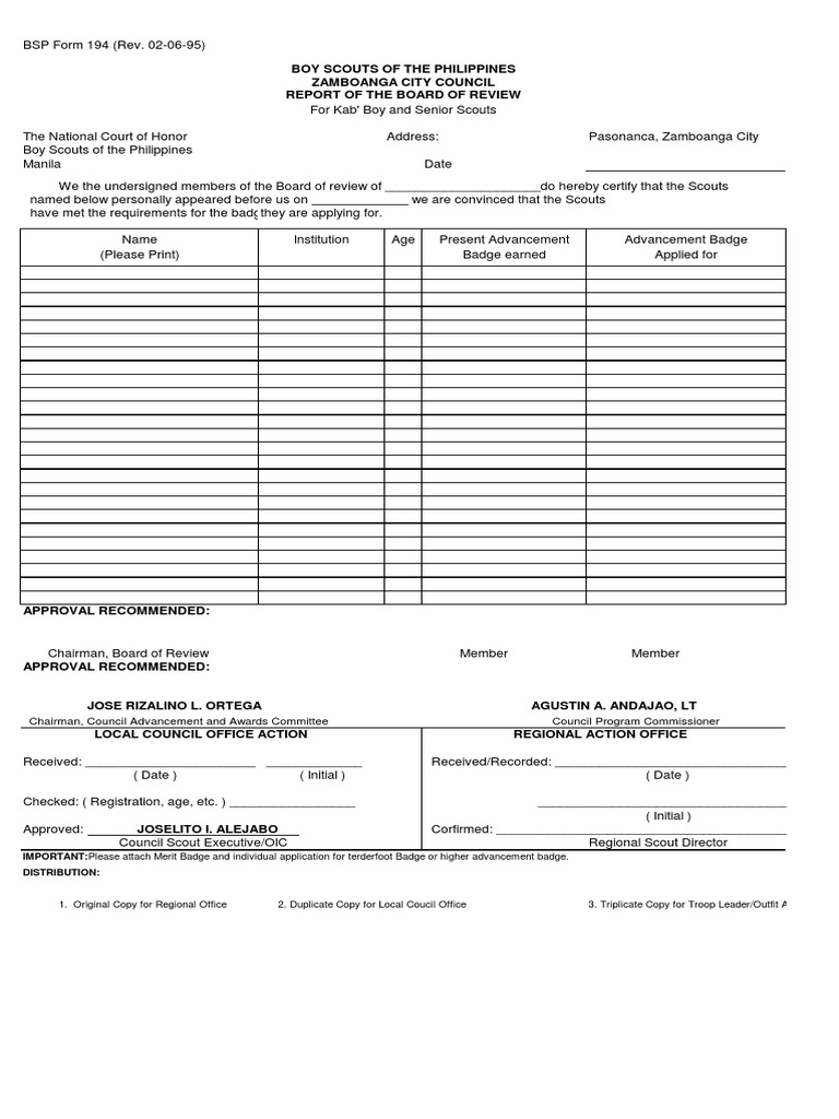 Report on Scout Advancements and Board of Review for Kab' Boy and ...