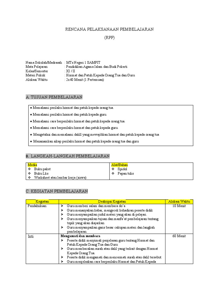 RPP Pai Dan Budi Pekerti (Annisa Khairina) | PDF