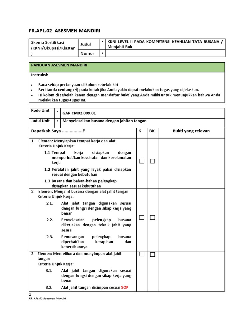 FR - APL.02 Asesmen Mandiri | PDF