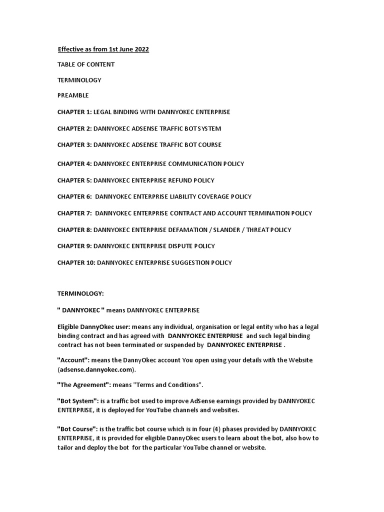 Dannyokec Adsense Course Terms and Conditions | PDF | Defamation ...
