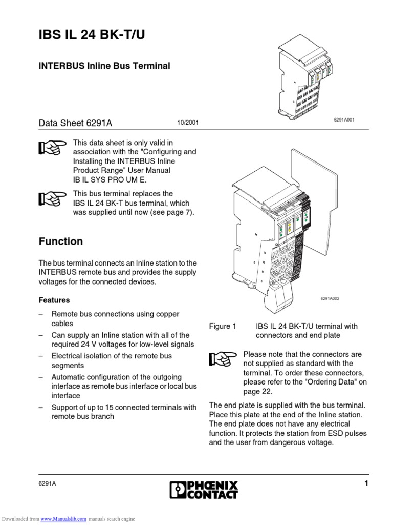 IBS IL 24 BK-T/U data sheet | PDF | Power Supply | Fuse (Electrical)
