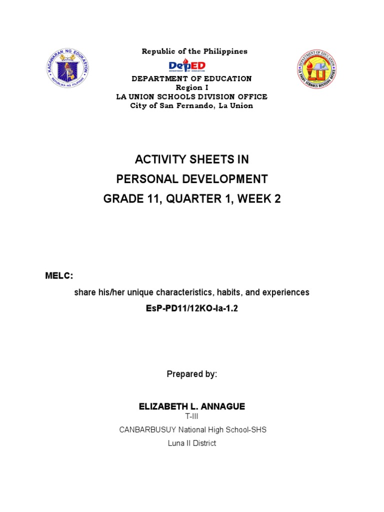 Activity Sheets in Per Dev | PDF | Cognitive Science | Psychology