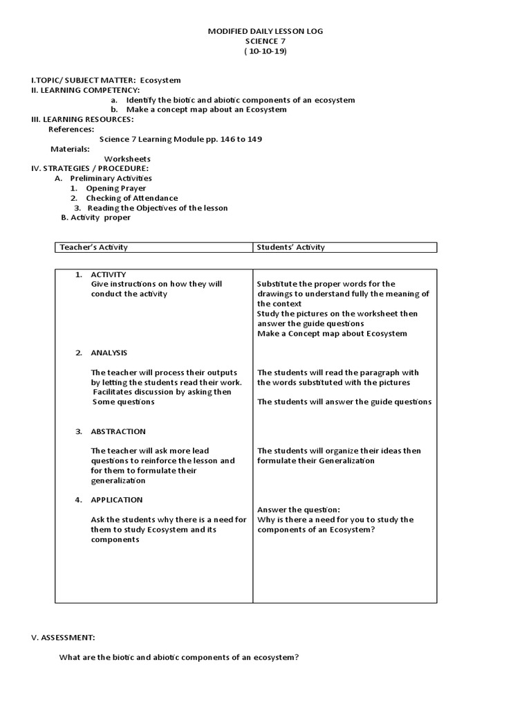 Daily Lesson Log Science 7 - Ecosystem | PDF | Ecosystem | Learning