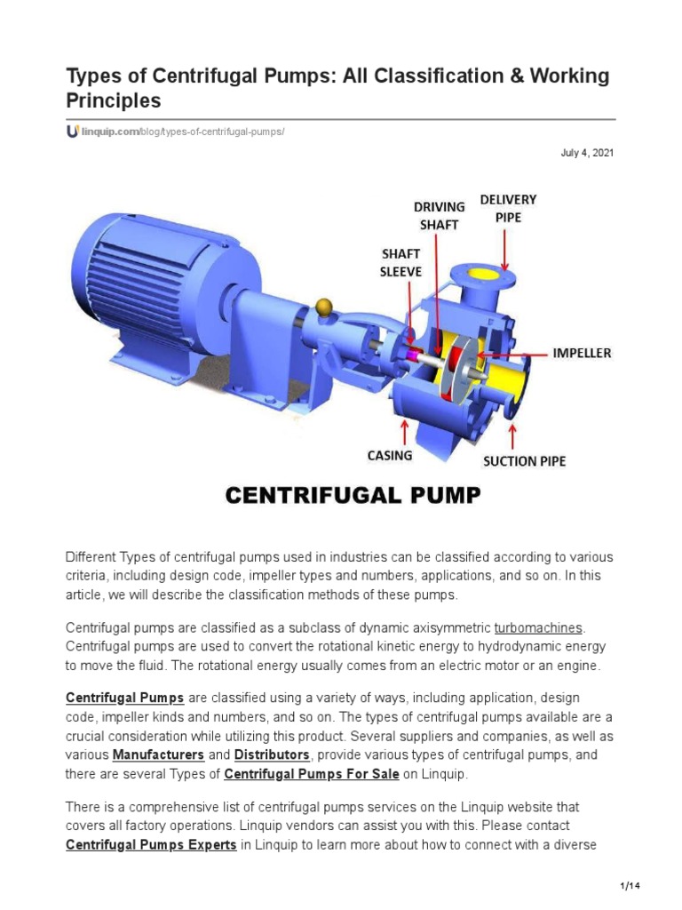 Types of Centrifugal Pumps All Classification Working Principles | PDF ...