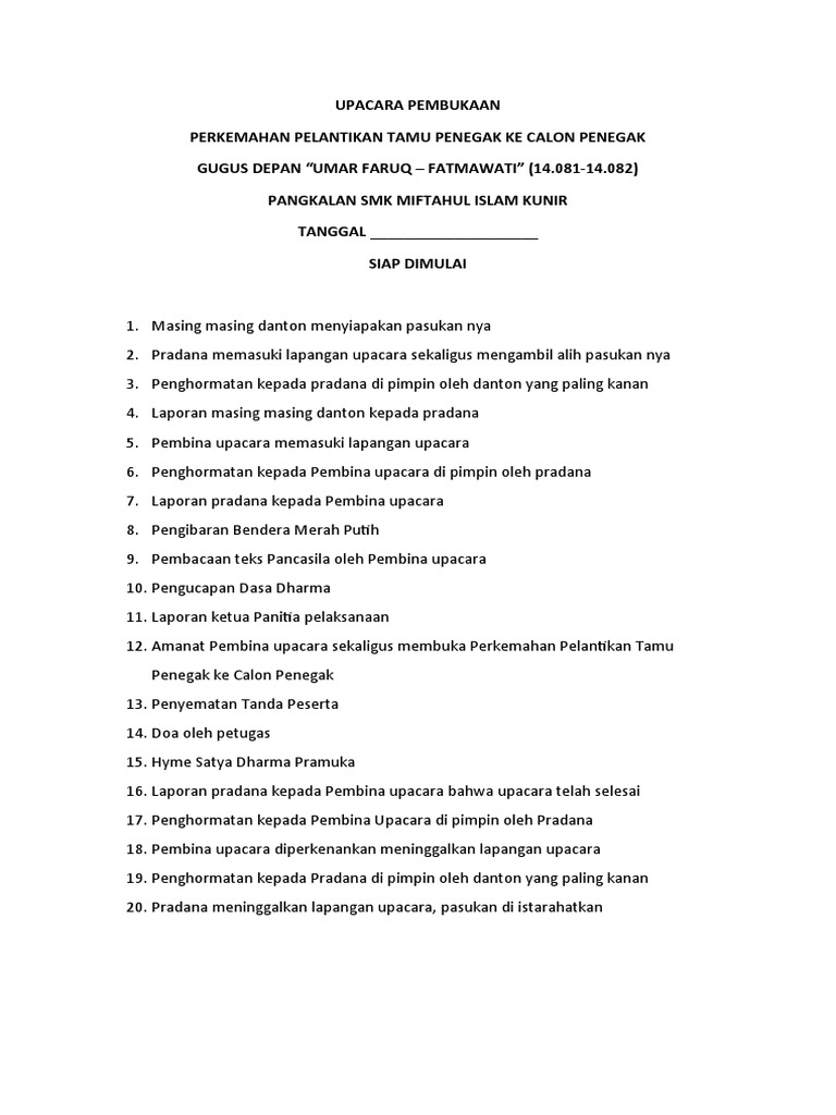 Teks MC Upacara Pembukaan Pramuka | PDF