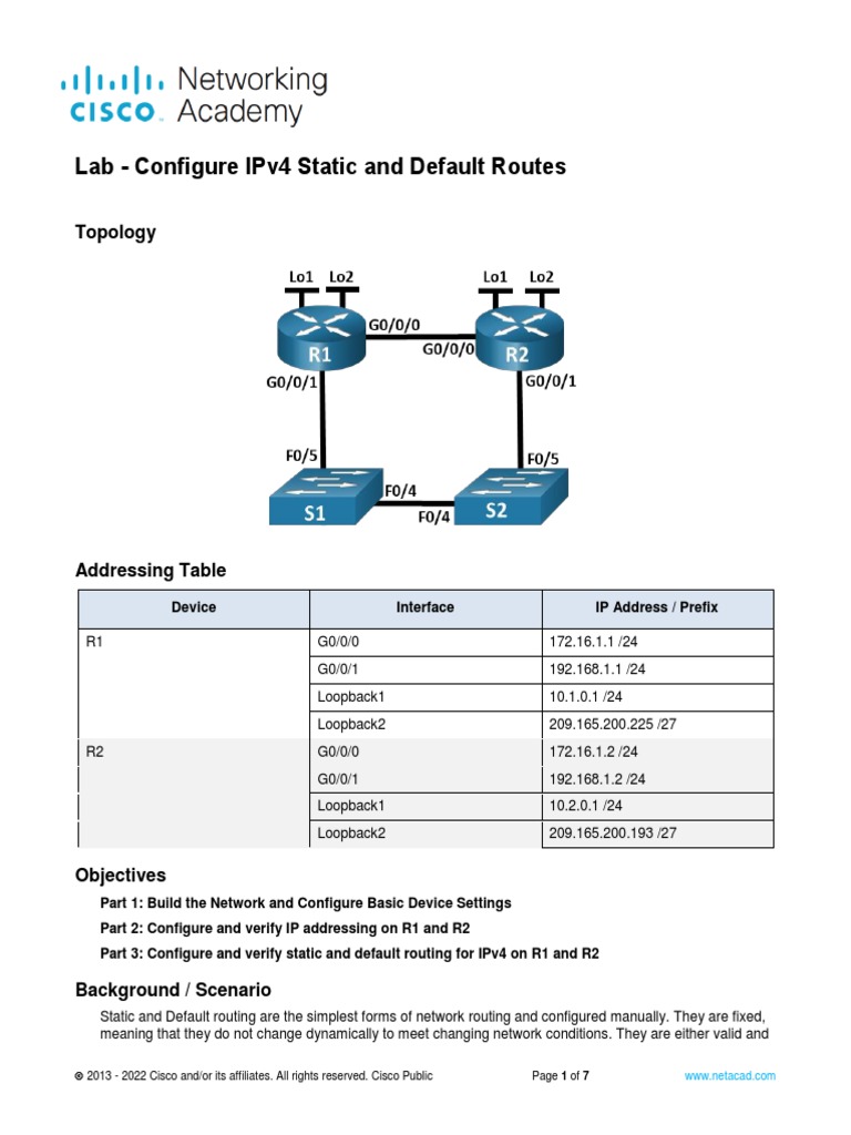 Configure Ipv4 Static And Default Routes Ilm Pdf Ip Address